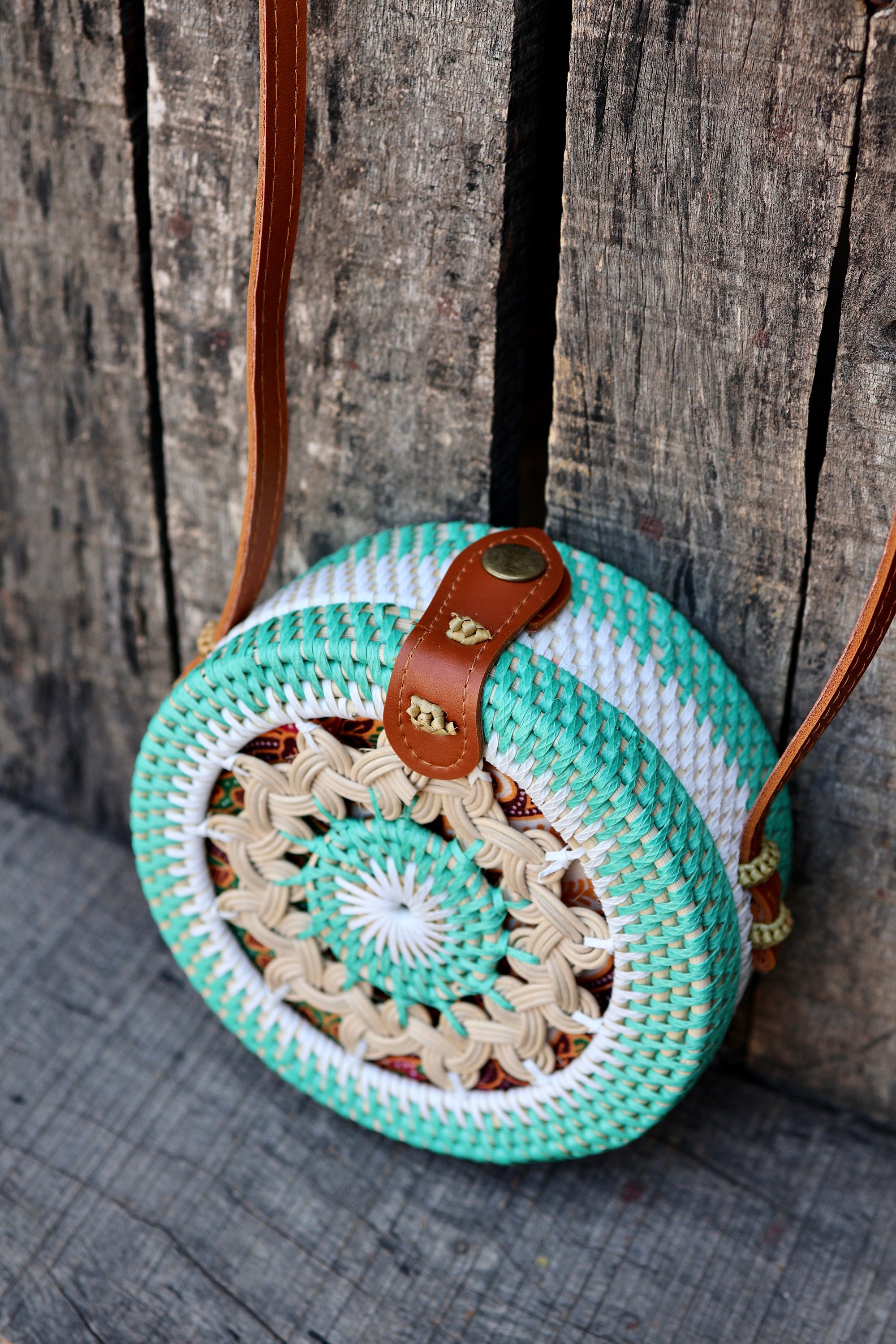 Round Rattan Bag With Braid Pattern, Bali Bags, Handwoven Crossbody ...