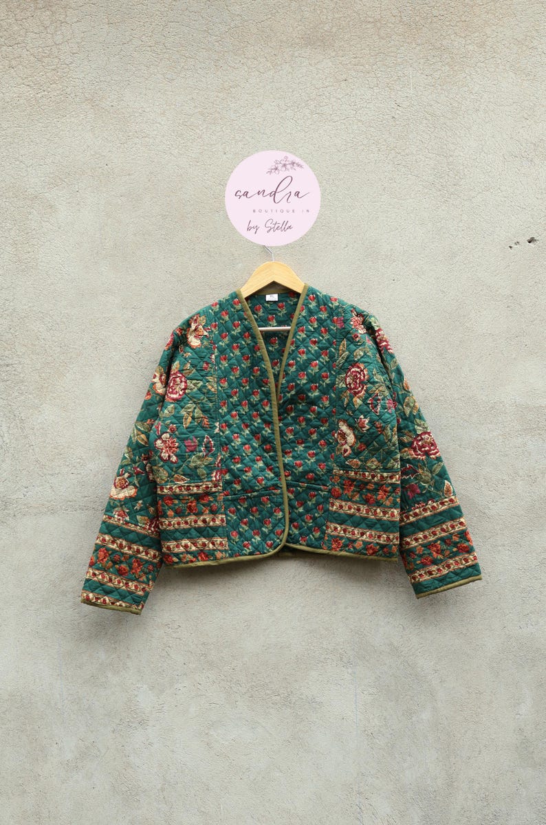 Indian Vintage Quilted Cotton Jacket, Handcrafted Boho Floral ...