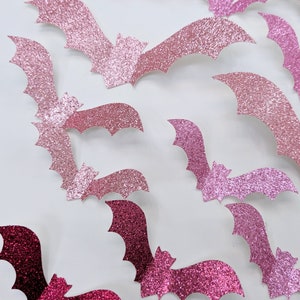 Pink Glitter Bats Wall Decor: 3D Halloween Decorations (set of 15) - Etsy