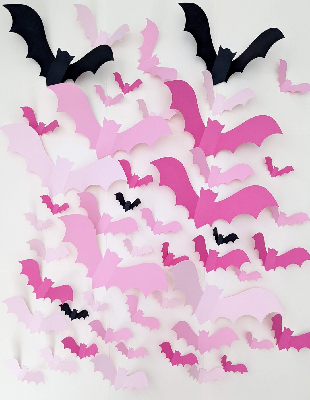 Pink Halloween Decor, Pink Bats, Black Bats for Wall, Halloween Party ...