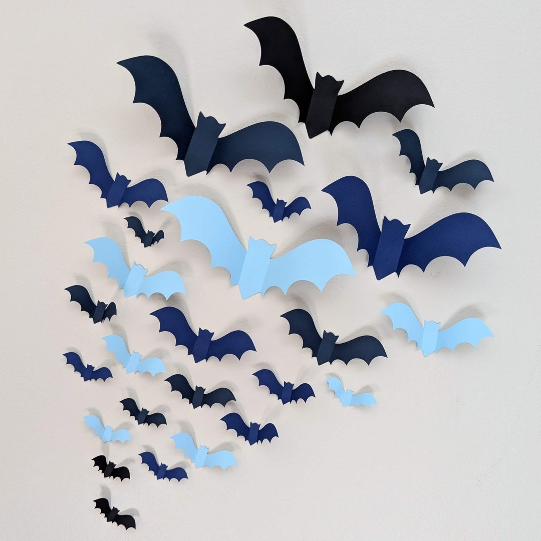 Blue Bats for Wall, Navy and Black Halloween 3D Bats, Blue Halloween ...