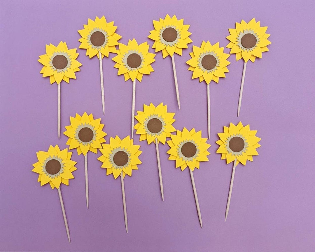 Sunflower Cupcake Toppers, Sunflower Cupcake Picks, Sunflower Baby ...
