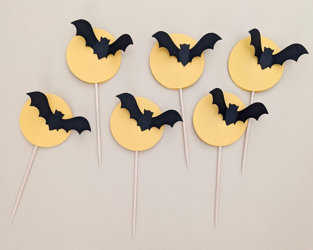 Bat and Full Moon Cupcake Toppers, 3D Bat Cupcake Toppers, Halloween ...