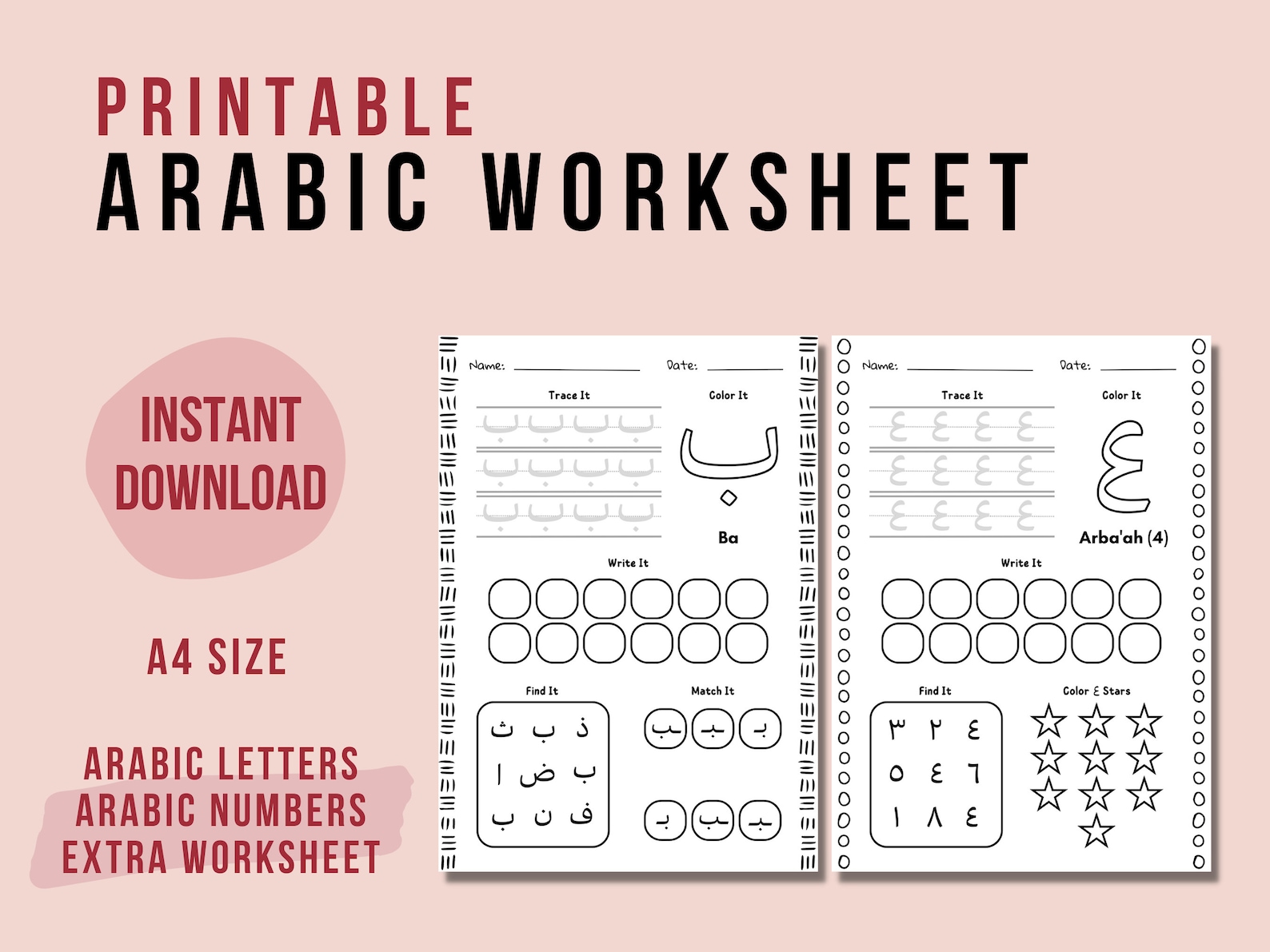 Arabic Alphabet Number Letter Practice Worksheets Booklet for Kids ...