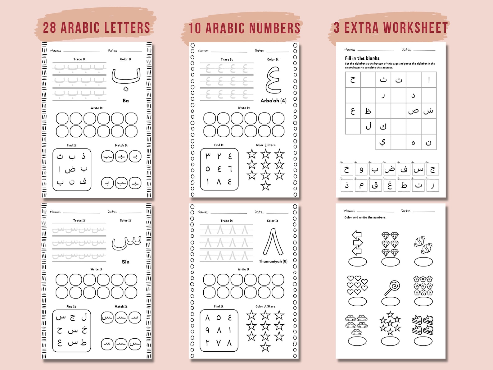 Arabic Alphabet Number Letter Practice Worksheets Booklet for Kids ...