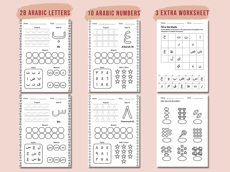 Arabic Alphabet Number Letter Practice Worksheets Booklet for Kids ...