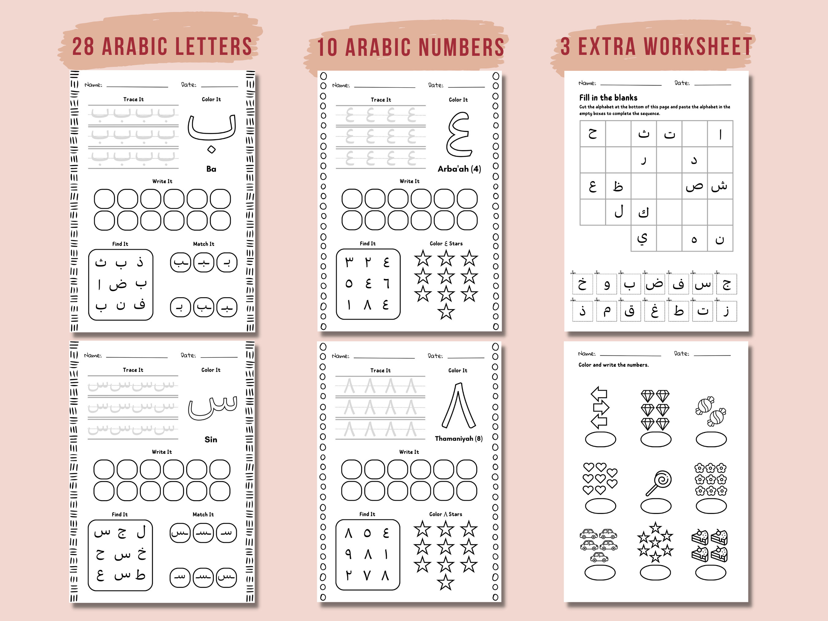 Arabic Alphabet Number Letter Practice Worksheets Booklet for Kids ...