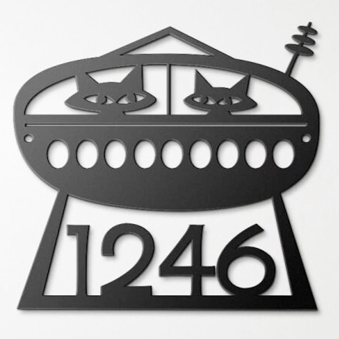 Mid Century Modern House Number - Atomic Age Space Kitties Retro Metal ...