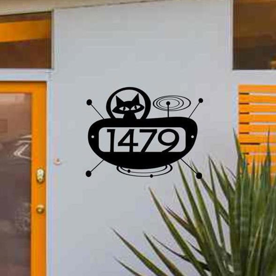 MCM House Number Atomic Age Space Kitty Cat 18 Gauge Coated Steel - Etsy