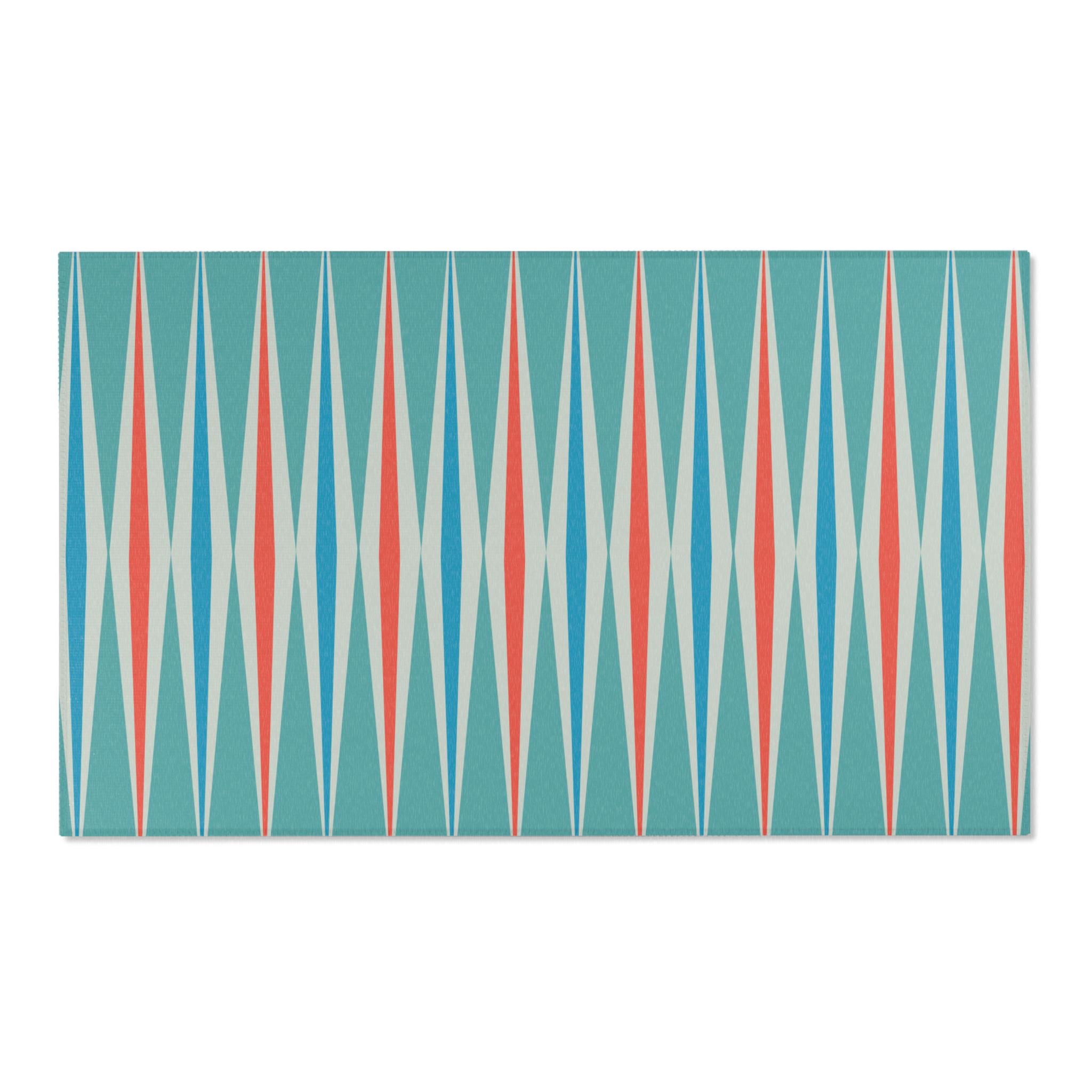 MCM Area Rugs 1950s Style Diamond Print With Pops of Orange and Retro ...