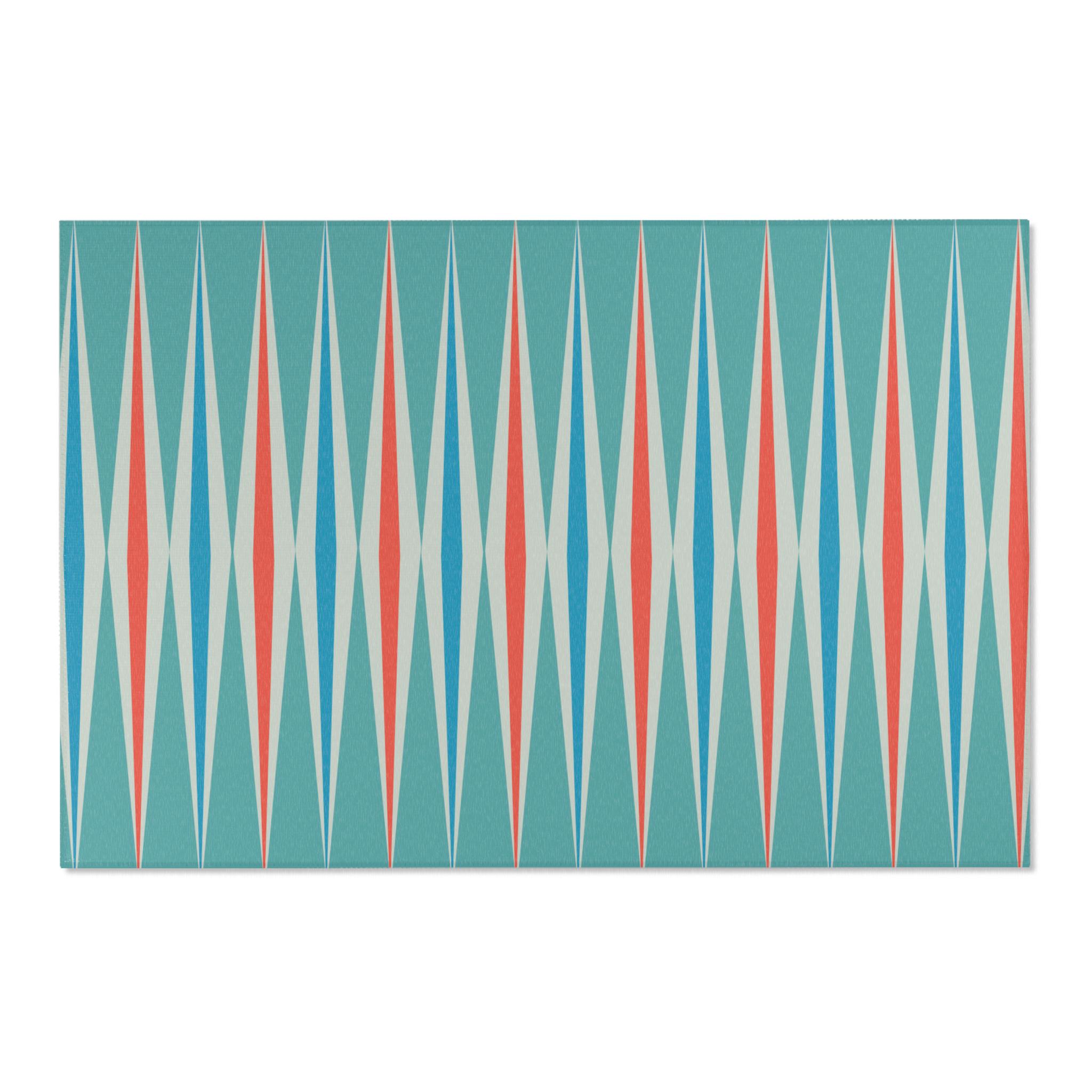 MCM Area Rugs 1950s Style Diamond Print With Pops of Orange and Retro ...