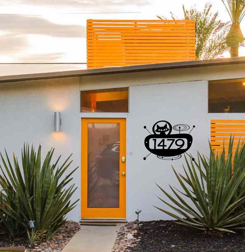 MCM House Number Atomic Age Space Kitty Cat 18 Gauge Coated Steel - Etsy