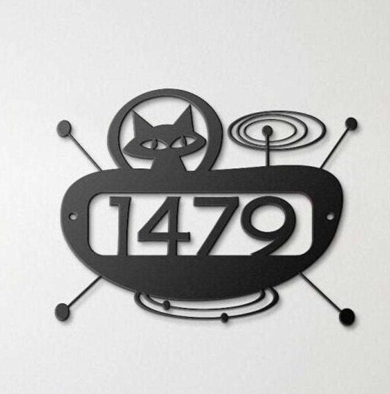 MCM House Number Atomic Age Space Kitty Cat 18 Gauge Coated Steel - Etsy