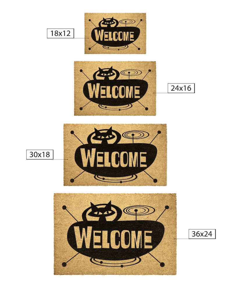 Atomic Age Space Kitty MCM Welcome Mat / Outdoor Doormat CUSTOM TEXT - Etsy