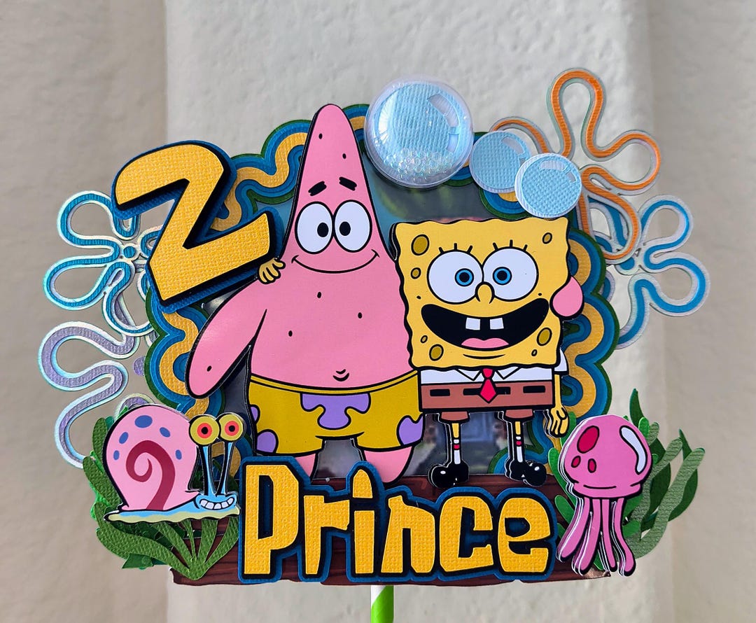 Spongebob and Patrick Cake Topper With Shaker - Personalized - Etsy