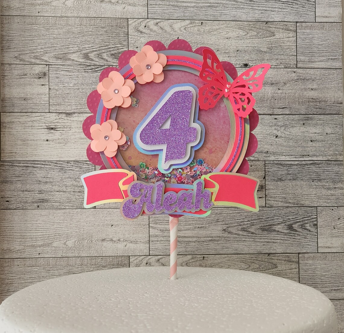Pink and Purple Cake Topper With Shaker - Personalized - Etsy