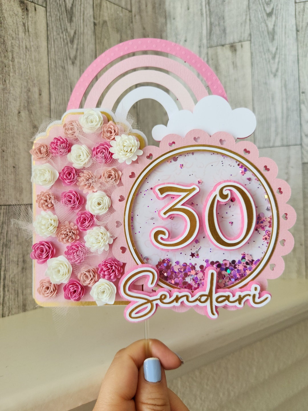 Pink and Gold Personalizable Cake Topper - Etsy