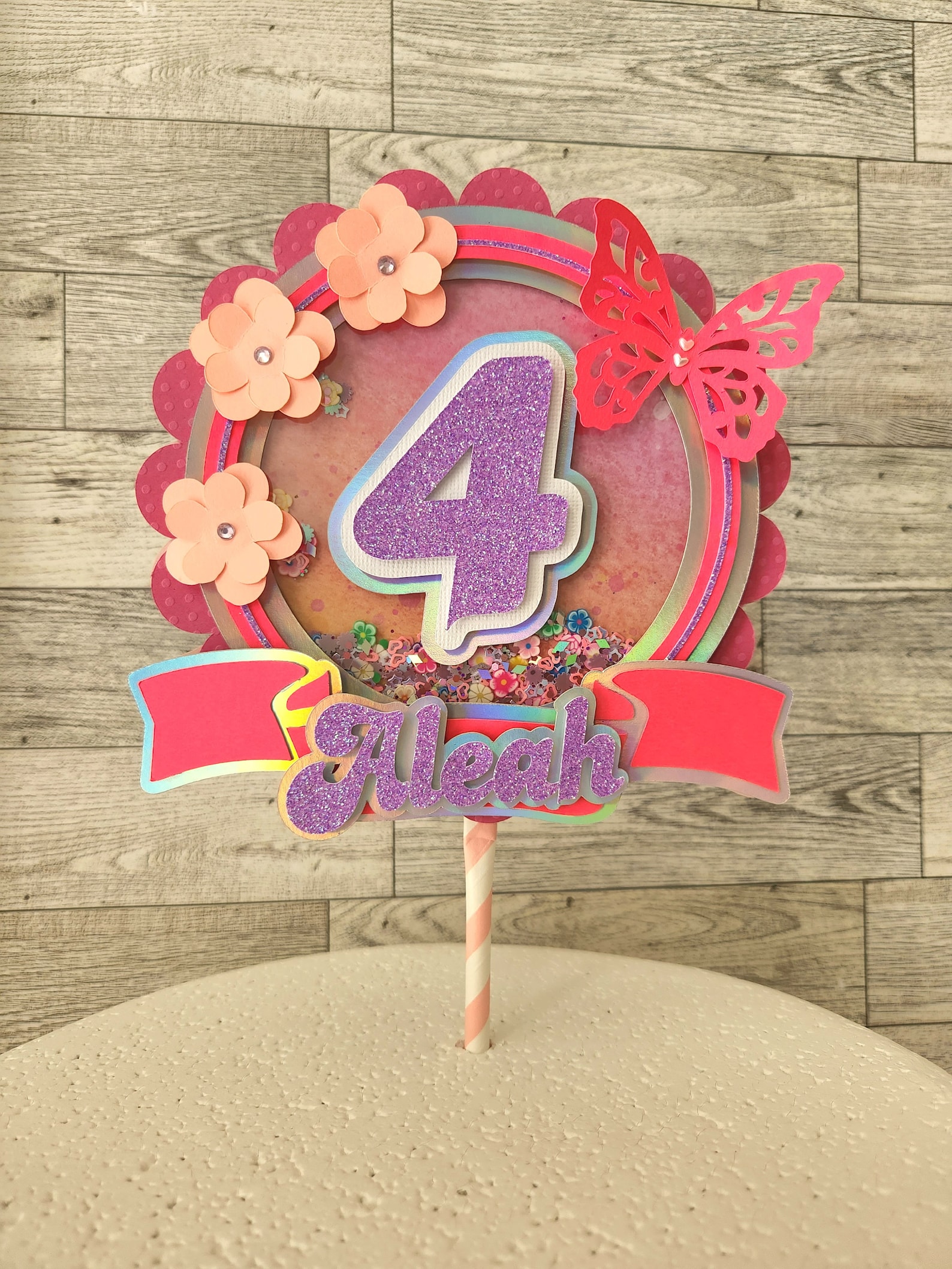 Pink and Purple Cake Topper With Shaker - Personalized - Etsy