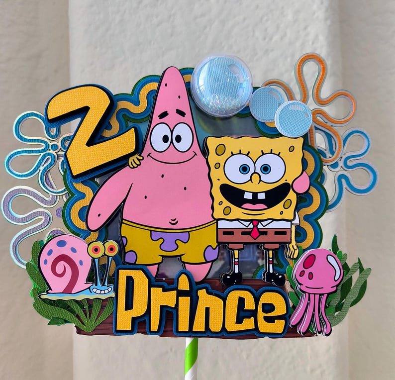Spongebob and Patrick Cake Topper With Shaker - Personalized - Etsy