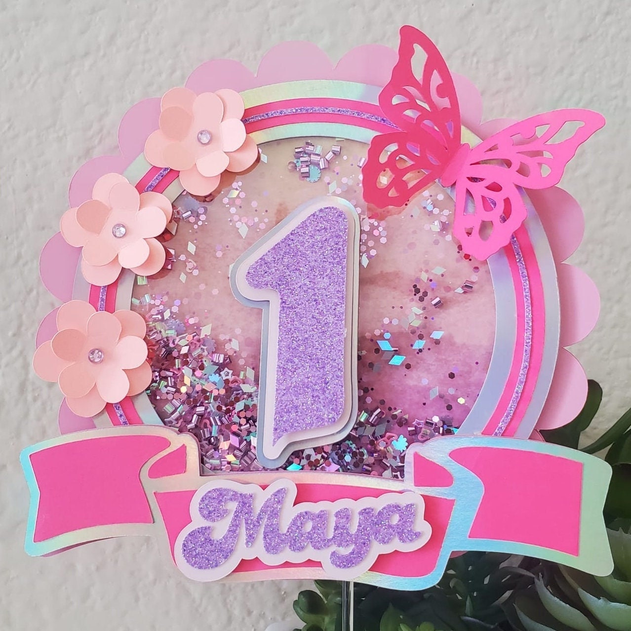 Pink and Purple Cake Topper With Shaker Personalized - Etsy