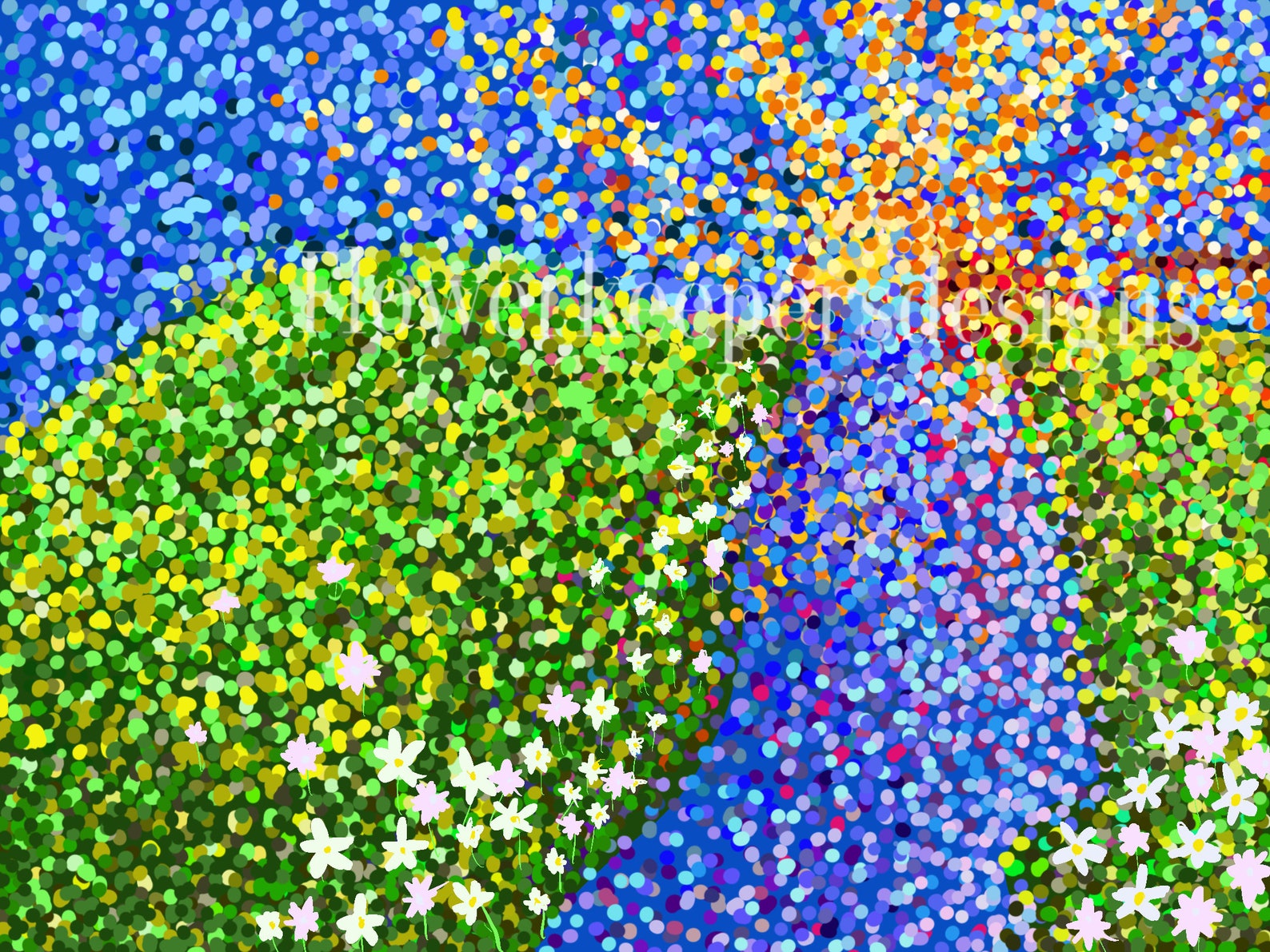Pointillism Impressionism Sunlight Wildflower Landscape - Etsy