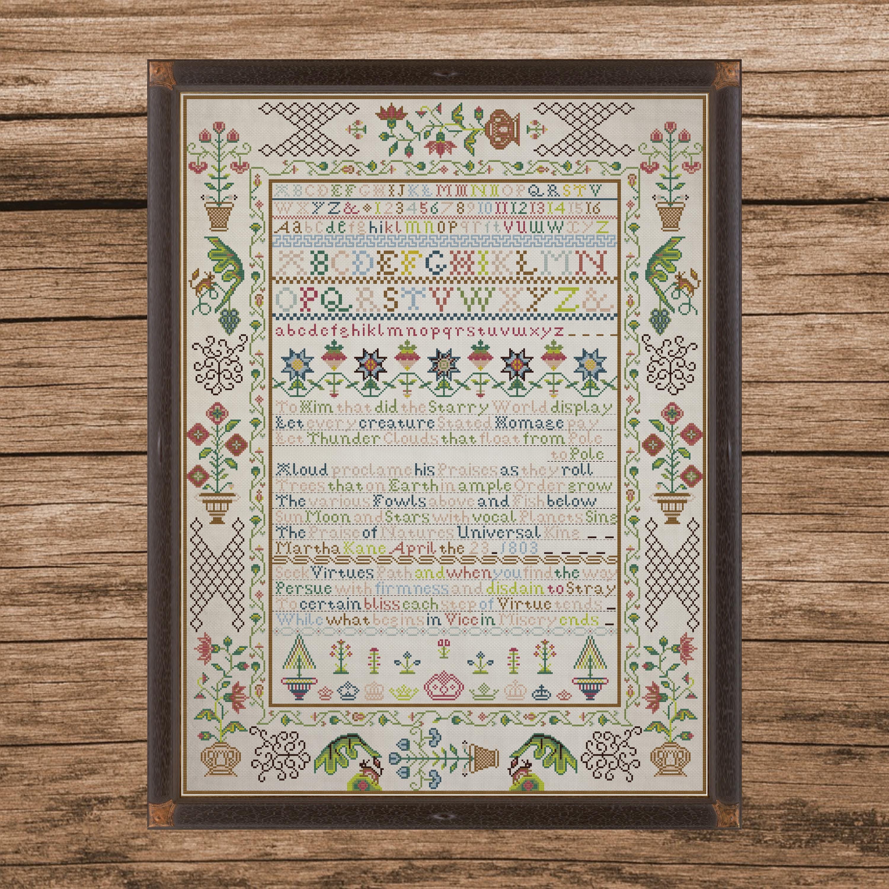 Martha Kane Sampler 1803 | Counted Cross Stitch Pattern | Antique ...
