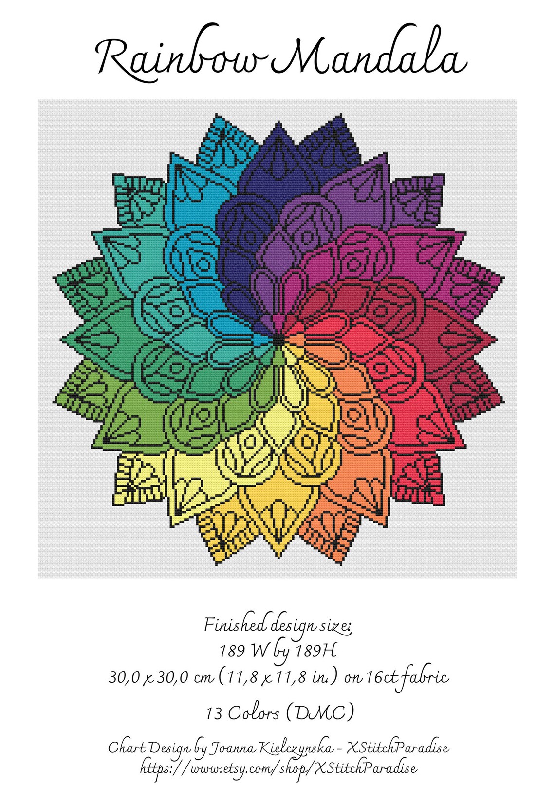 Rainbow Mandala | Counted Cross Stitch Pattern | Mandalas | Instant ...