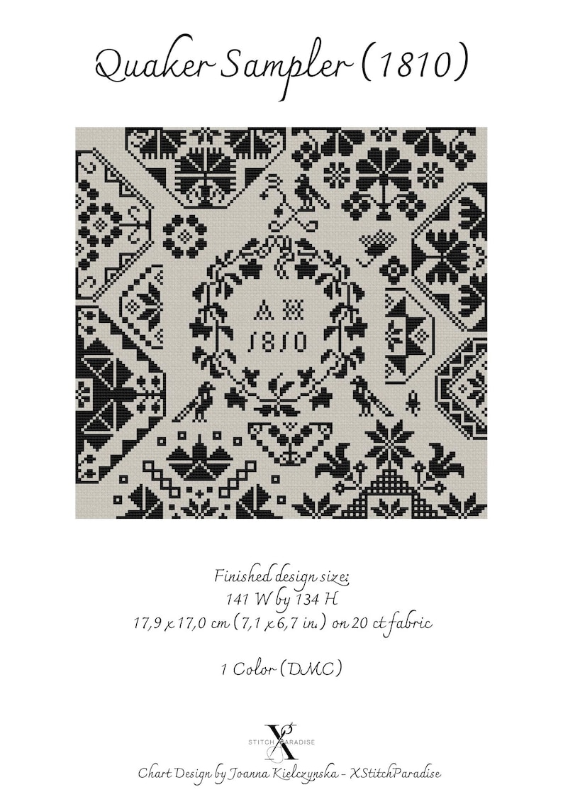Quaker Sampler 1810 | Counted Cross Stitch Pattern | Antique Sampler ...
