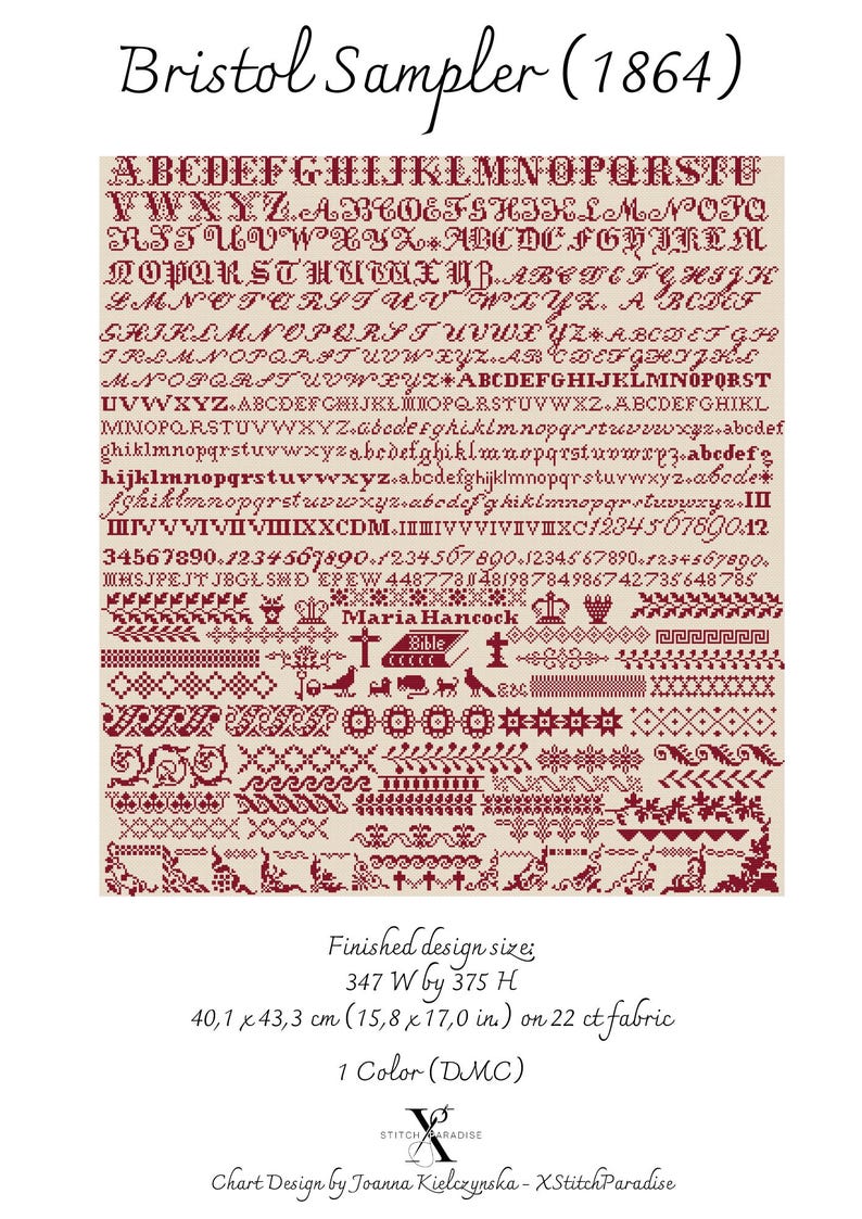 Bristol Sampler - 1864 | Counted Cross Stitch Pattern | Antique Sampler ...
