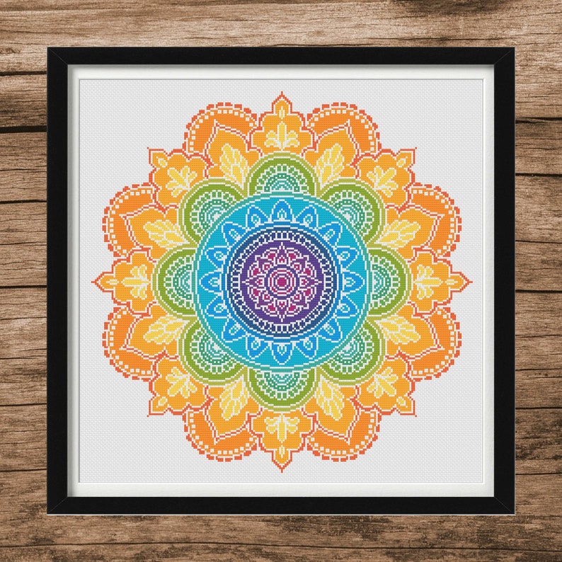 Rainbow Mandala Counted Cross Stitch Pattern Mandalas - Etsy