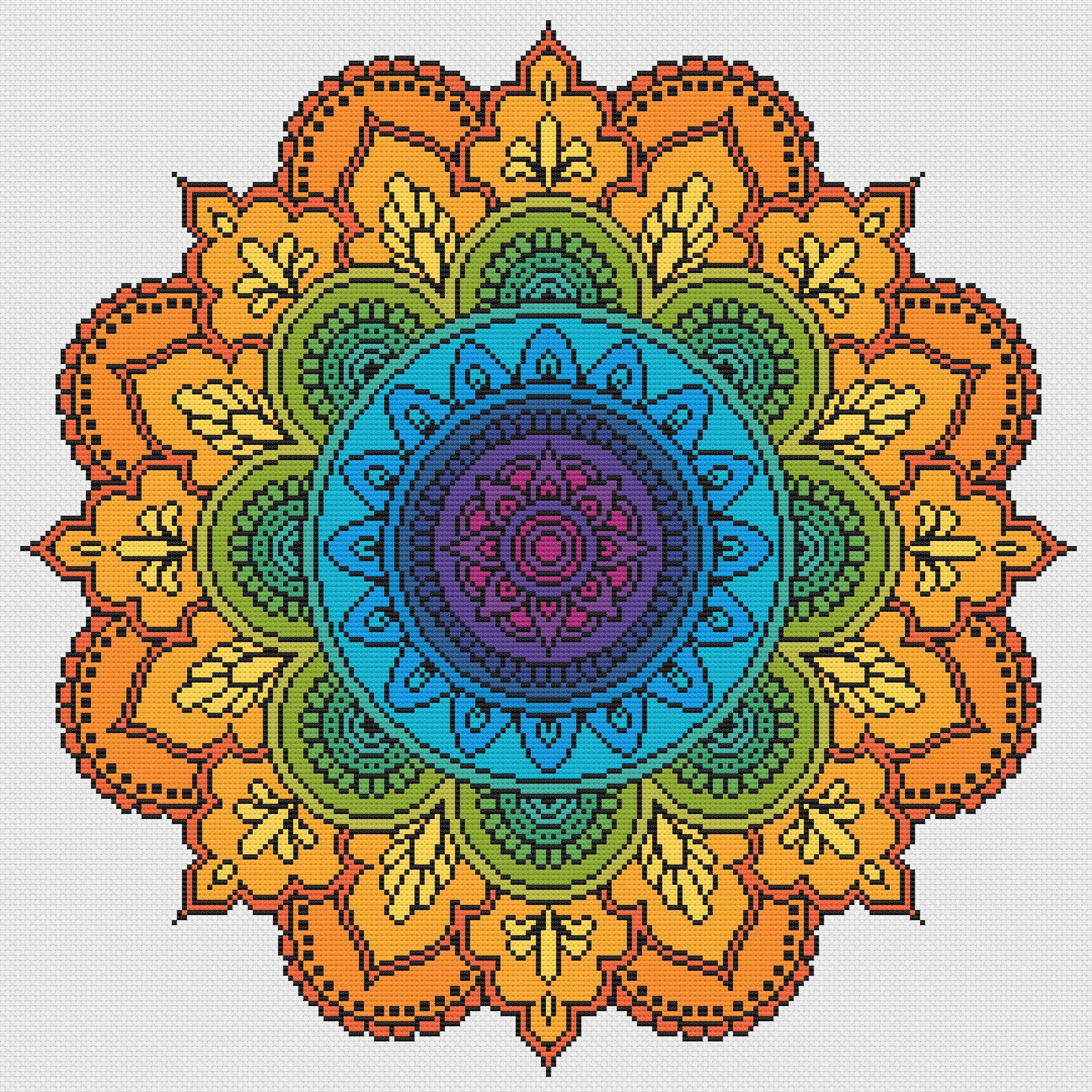 Rainbow Mandala Counted Cross Stitch Pattern Mandalas - Etsy