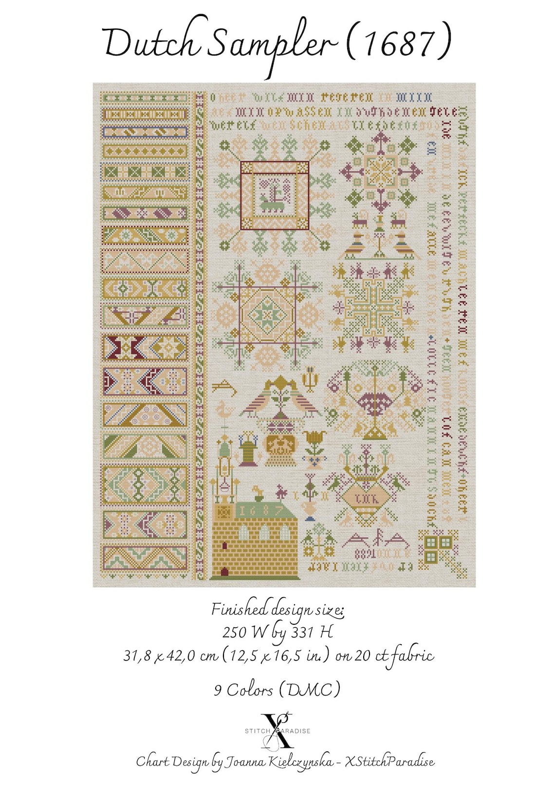 Dutch Sampler 1687 | Counted Cross Stitch Pattern | Antique Sampler ...