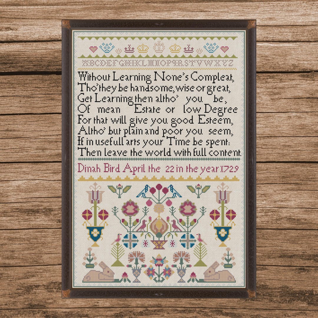 Dinah Bird Sampler 1729 | Counted Cross Stitch Pattern | Antique ...