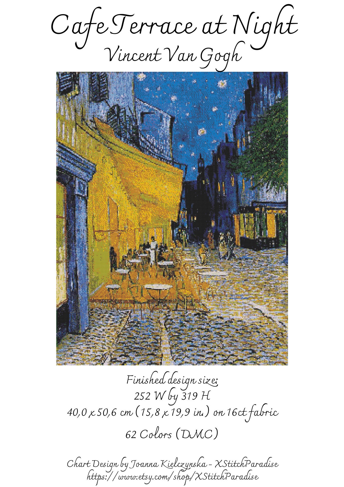 Cafe Terrace at Night | V. Van Gogh | Counted Cross Stitch Pattern ...