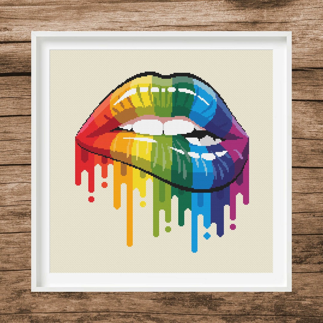 Rainbow Lips Cross Stitch Pattern | Modern Art (PDF) - Etsy