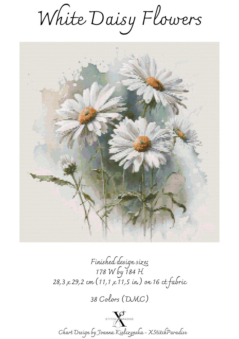 White Daisy Flowers | Counted Cross Stitch Pattern | Botanical ...