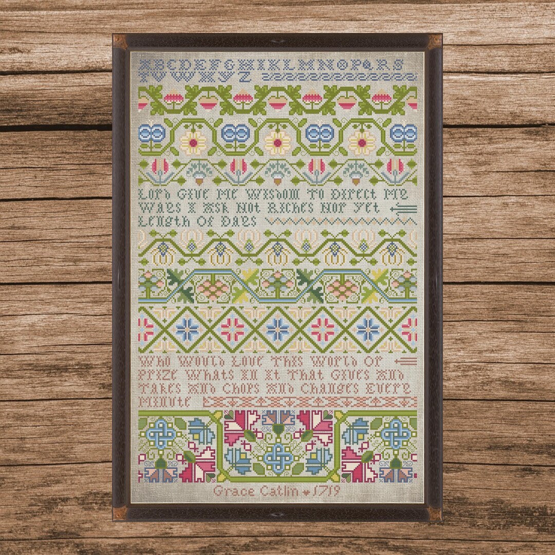Grace Catlin Sampler 1719 | Counted Cross Stitch Pattern | Antique ...