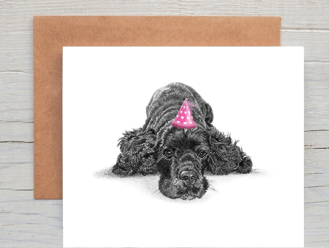 Cocker Spaniel no.1 Black Dog Art Birthday Greetings/note Card can Be ...