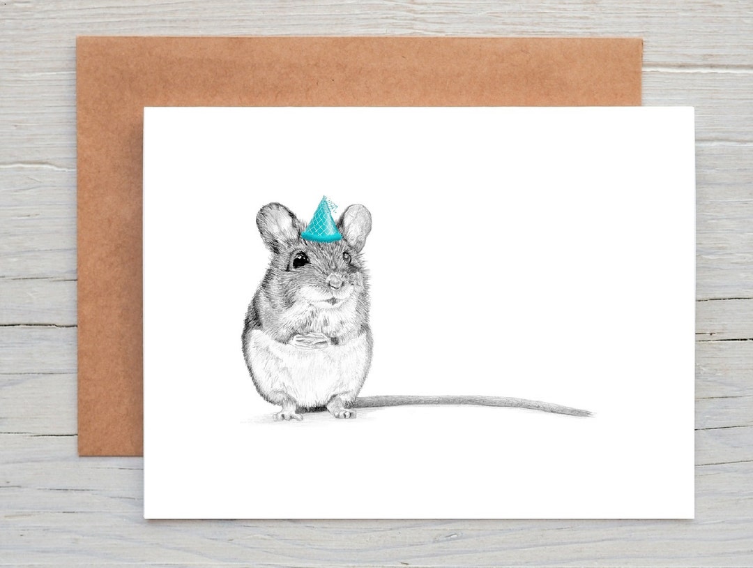 Mouse Art Birthday Greetings/note Card (can Be Personalised) - Etsy