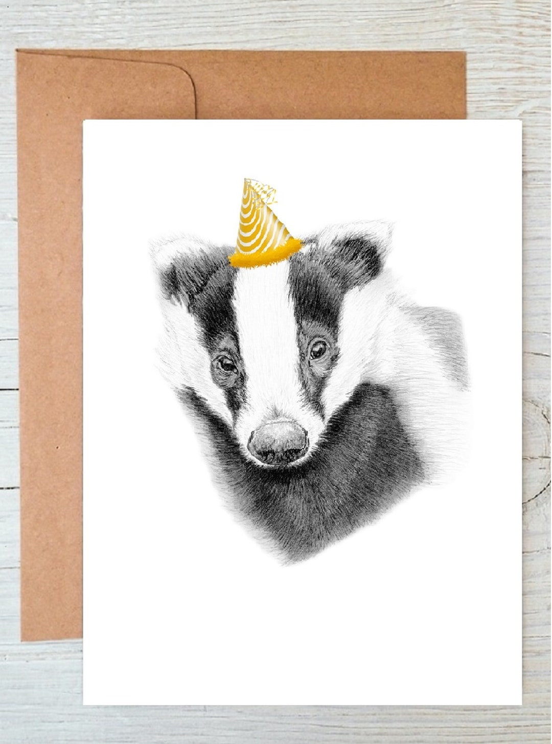 Badger (no.2) Art Birthday Greetings/note Card (can Be Personalised ...