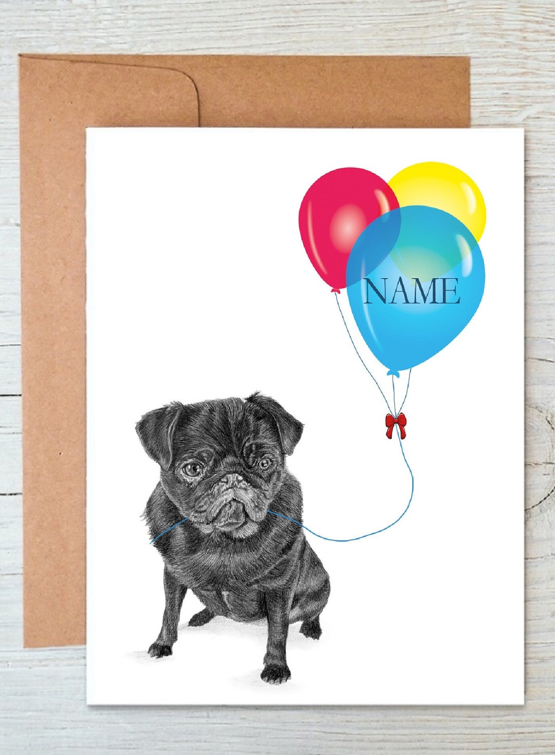 Black Pug Dog Art Birthday | Congratulations | Well Done Greetings/note ...