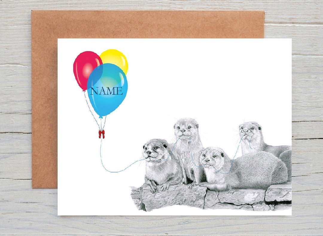 Otter Chums Art Birthday Greetings/note Card (can Be Personalised) - Etsy