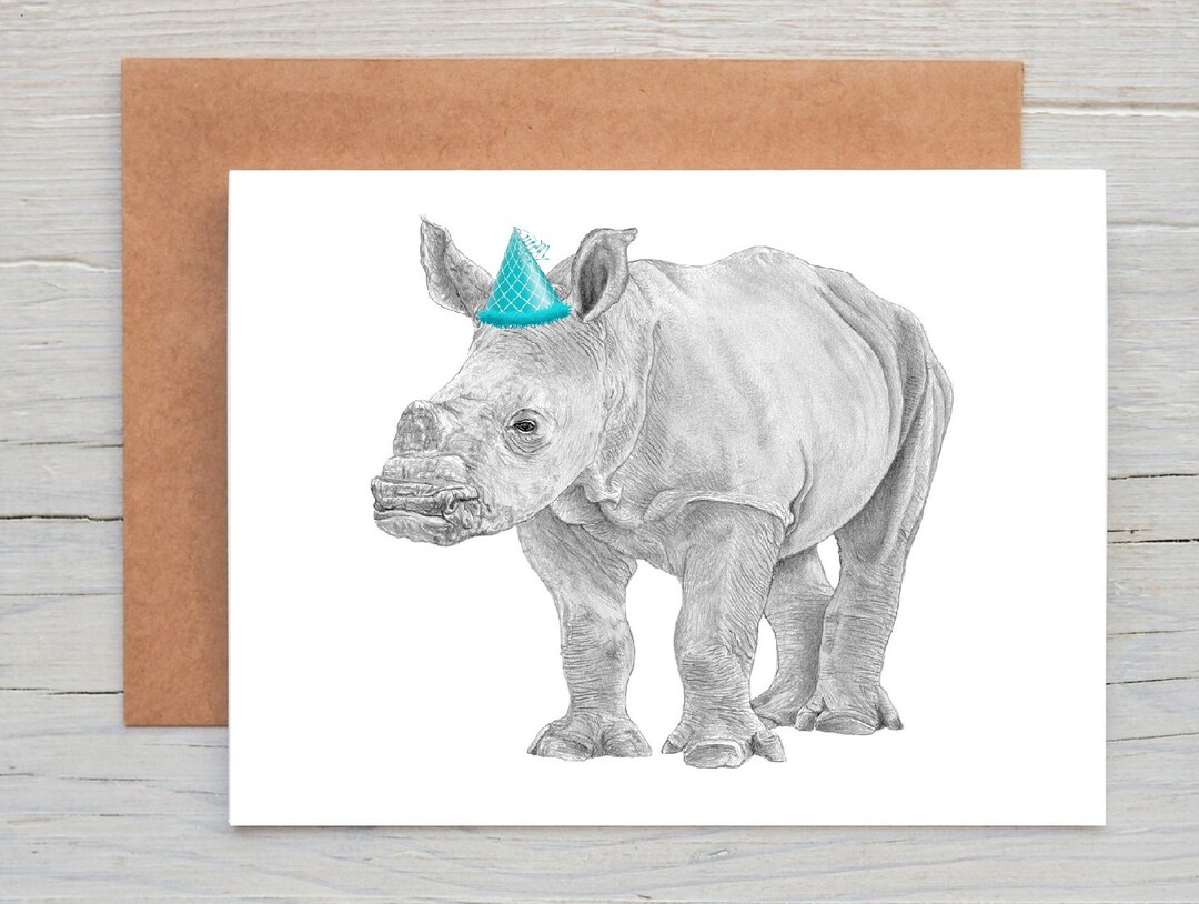 Rhinoceros, Rhino Calf Art Birthday Greetings/note Card (can Be ...