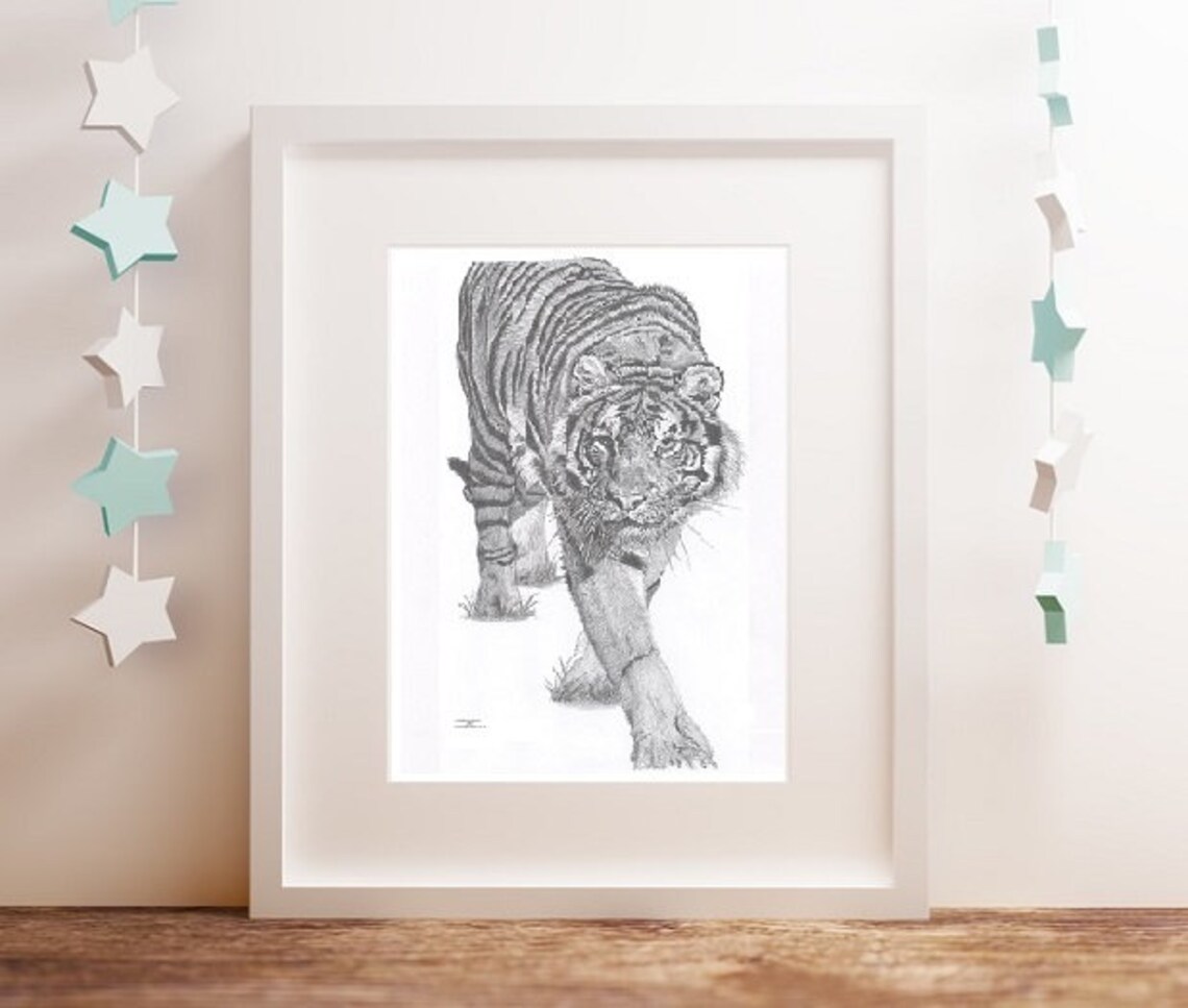 Tiger Prowling Art Drawing Prints A4/A3 Size, Greetings/note Card card ...