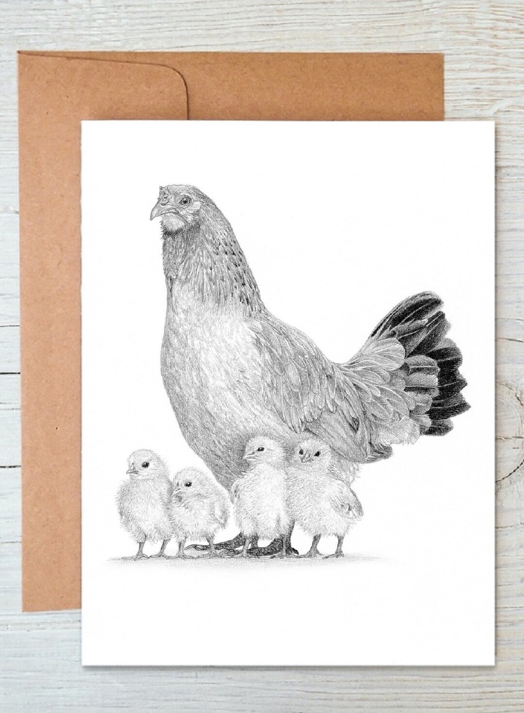 Hen and Chicks Baby Art Greetings/note Card/print (can Be Personalised ...