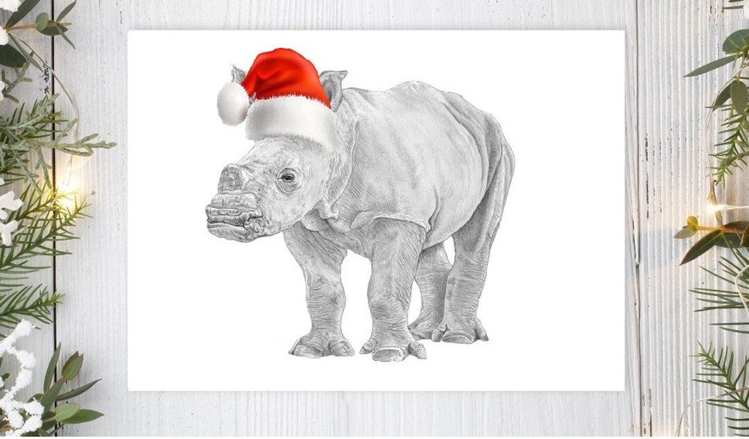 Rhinoceros, Rhino Calf Art Large A5 Size Christmas Xmas Card ( Can Be ...