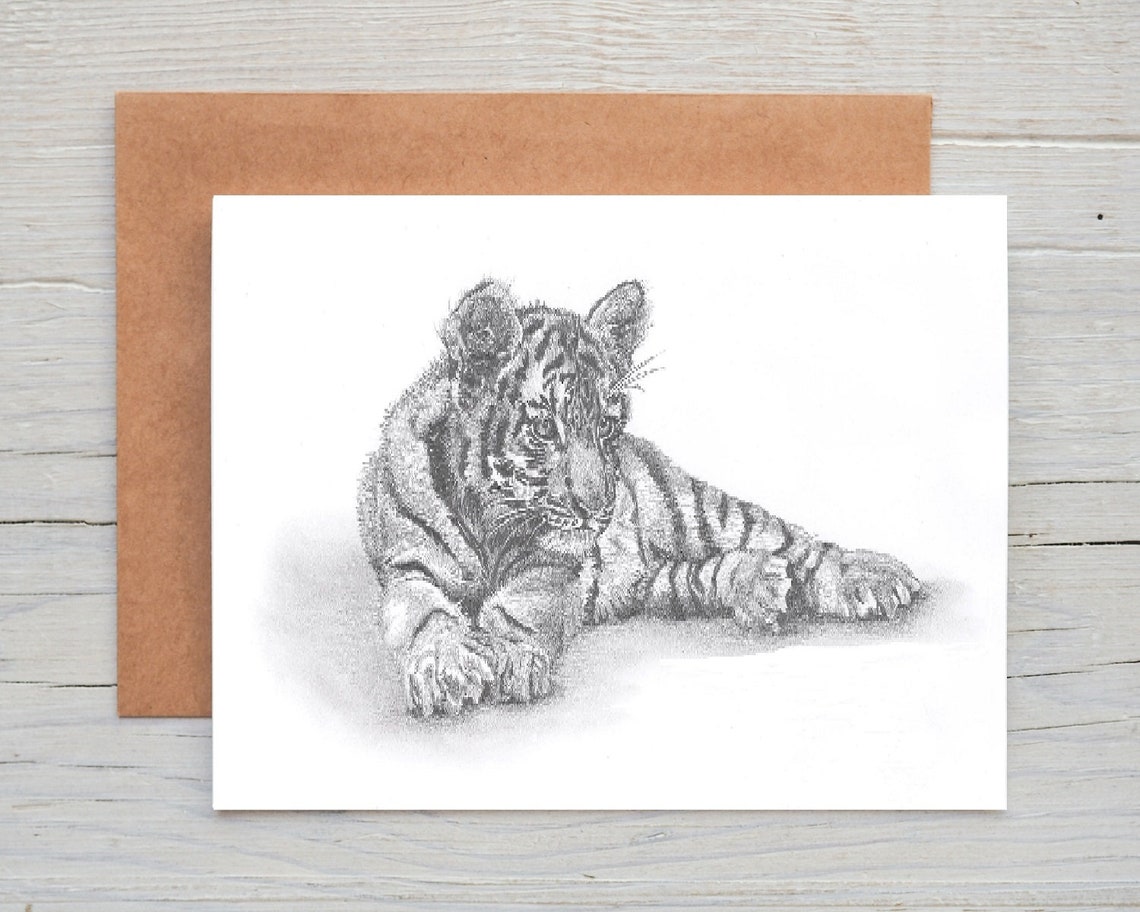 Tiger Cub Art Drawing Prints A4/A3 Size, Greetings/note Card card Can ...
