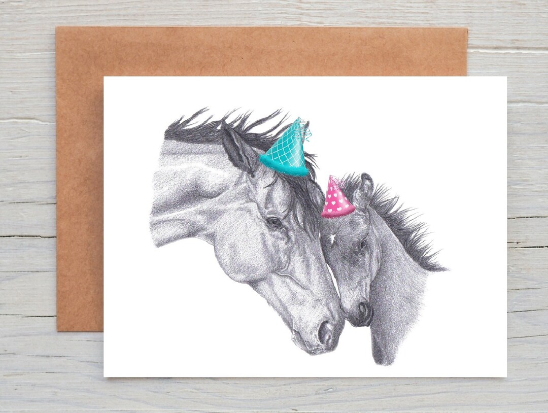 Horse, Mare and Foal (no.1) Art Birthday Greetings/note Card (can Be ...
