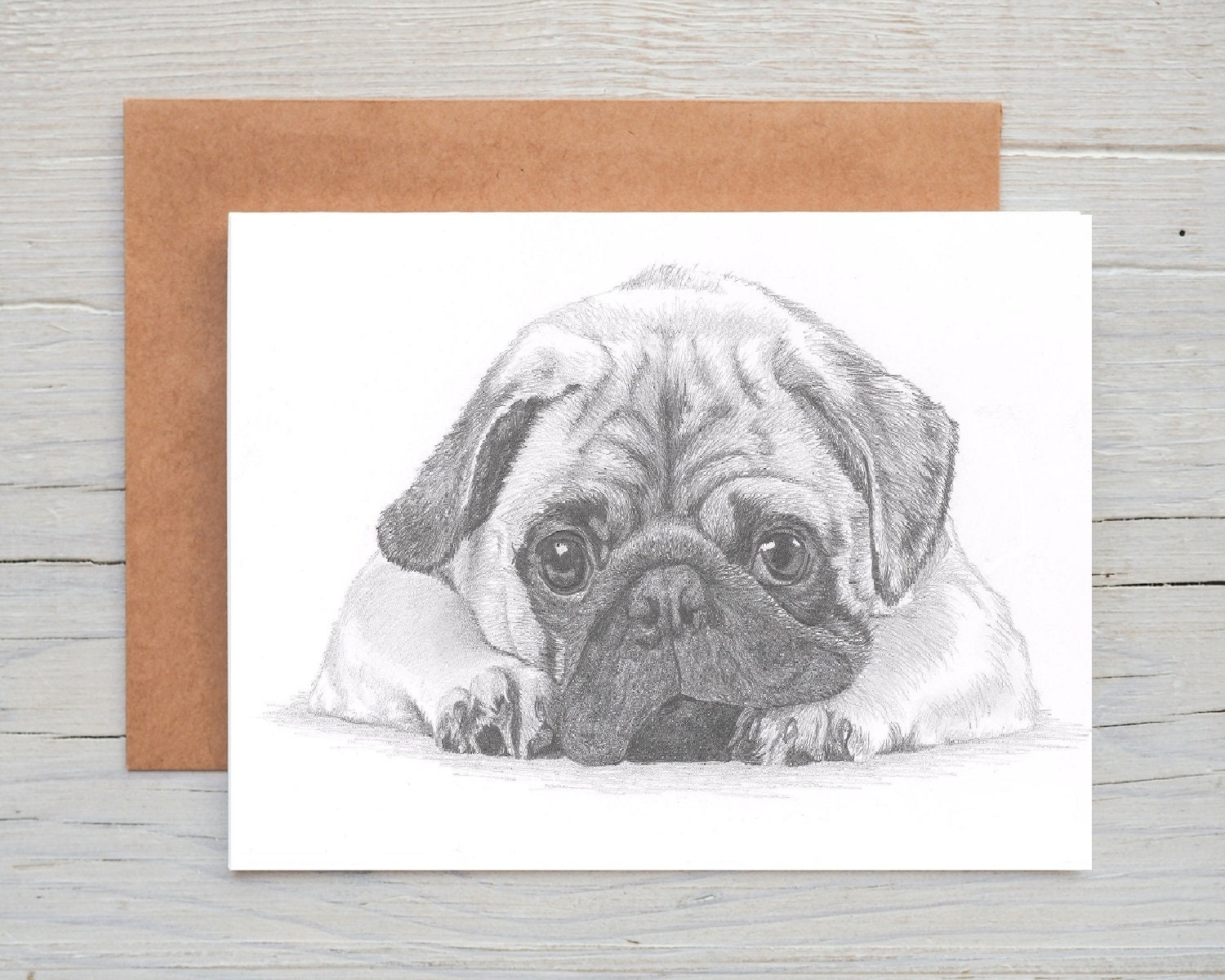 Pug Dog Art Drawing Prints A4/A3 Size Greetings/note Card - Etsy