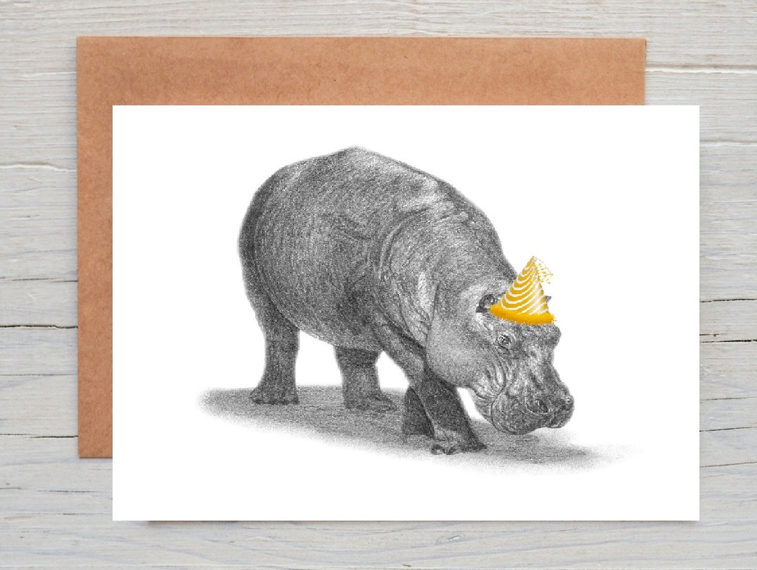 Hippopotamus, Hippo Art Birthday Greetings/note Card (can Be ...